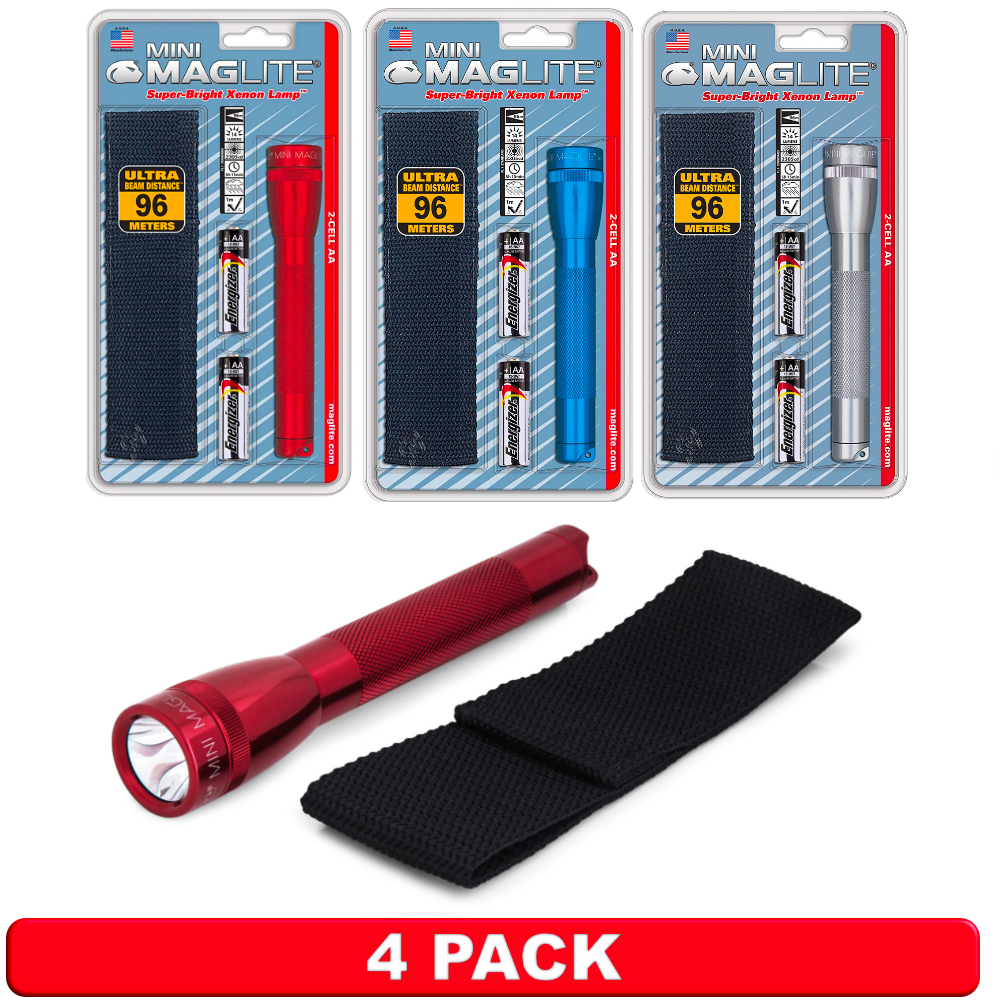 NEW 4 PACK X MAGLITE 2AA CELL MULTI COLOURS FLASHLIGHT WITH POUCH MADE ...